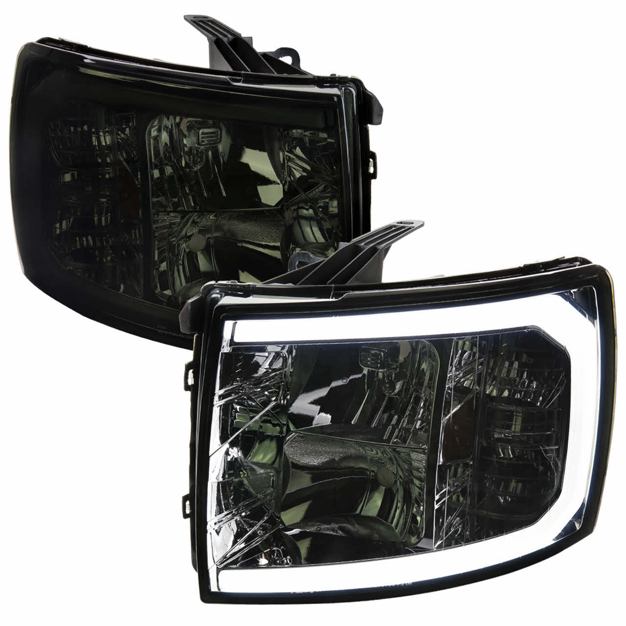 2007-13 Silverado 1500 Oe Style Headlights With Led Bar Chrome Housing ...